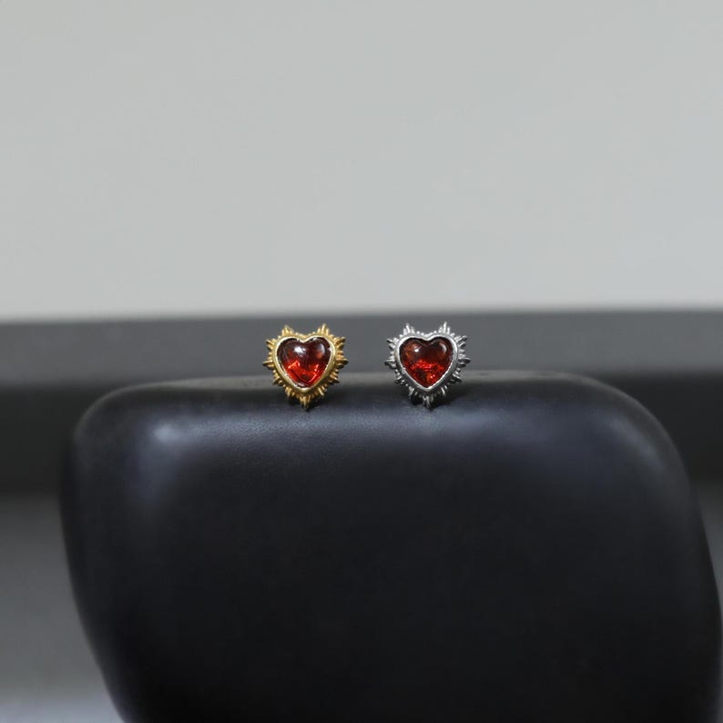 Garnet Sterling Silver Heart Shaped Stud | Gemstone 925 Silver Flat ...