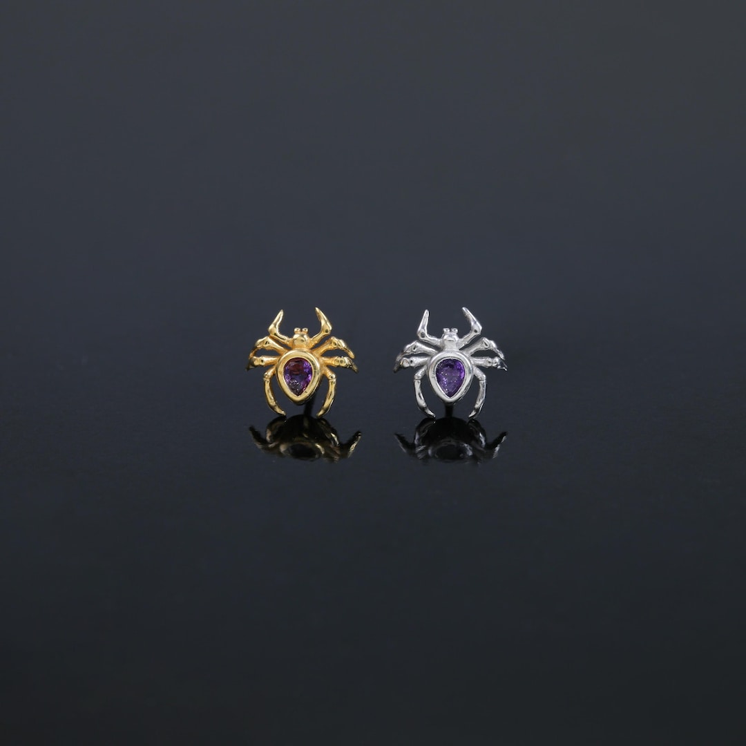Amethyst Spider Flat Back Stud | Sterling Silver Insect Cartilage ...