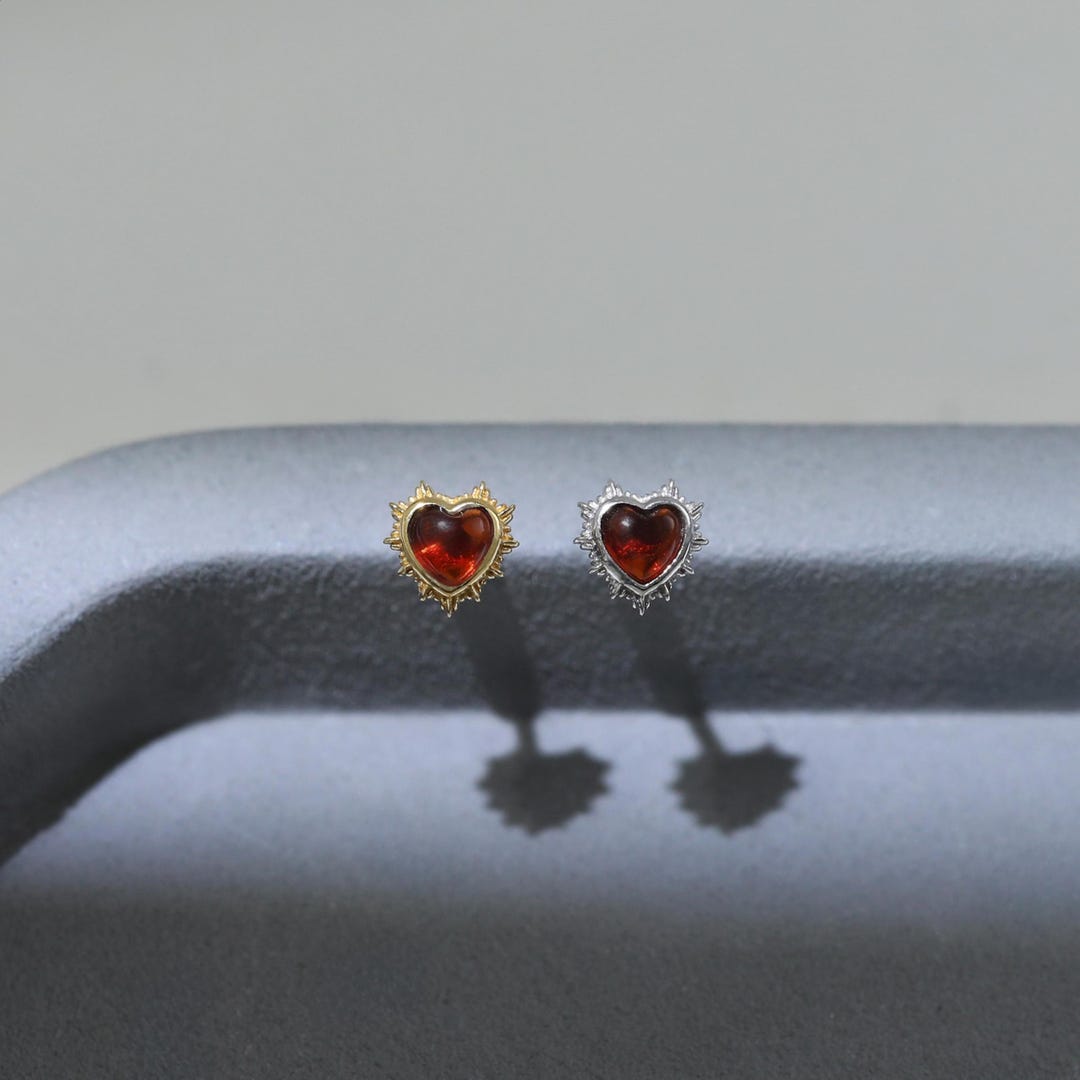 Garnet Sterling Silver Heart Shaped Stud | Gemstone 925 Silver Flat ...