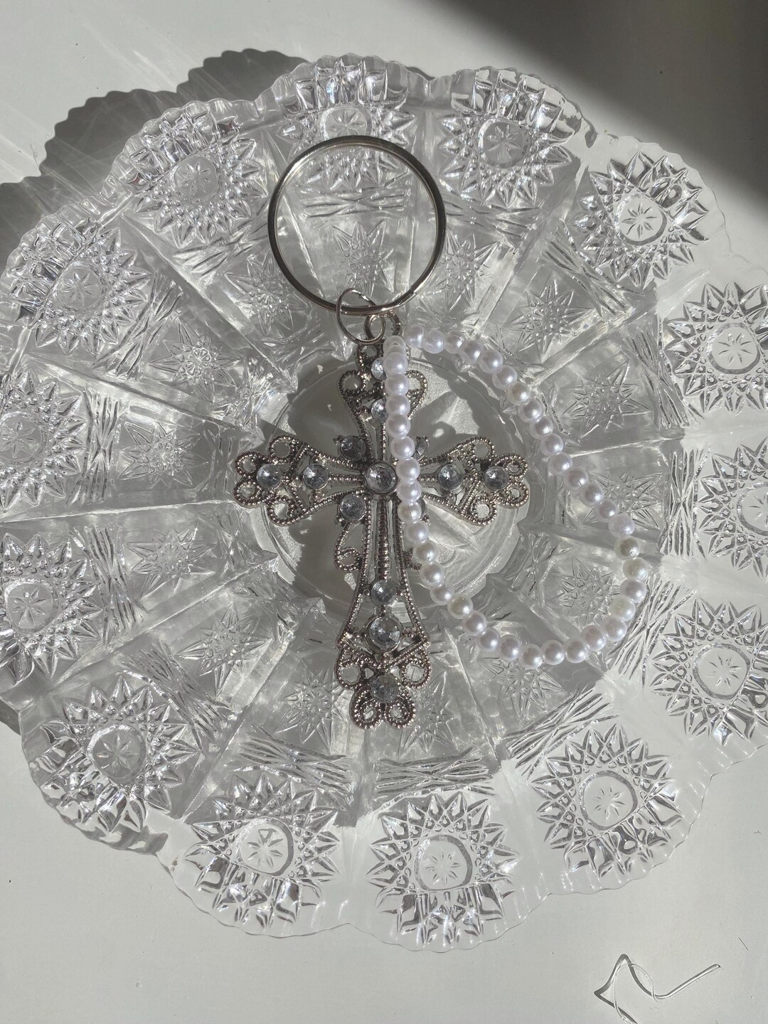 Pearl Cross Key Ring, Bag Charm - Etsy