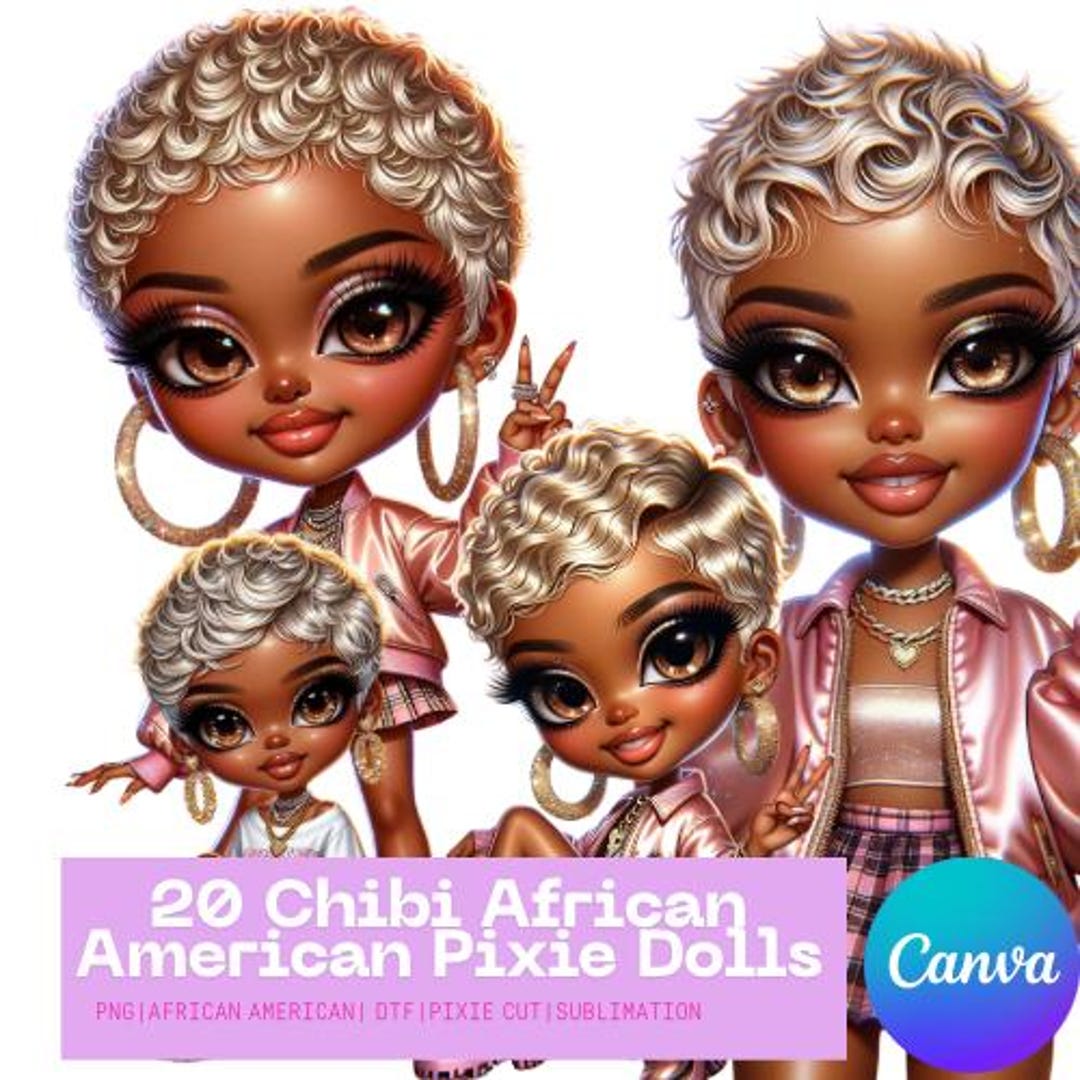 20 Chibi African American Pixie Dolls | PNG Clipart | Pixie Cut Dolls ...