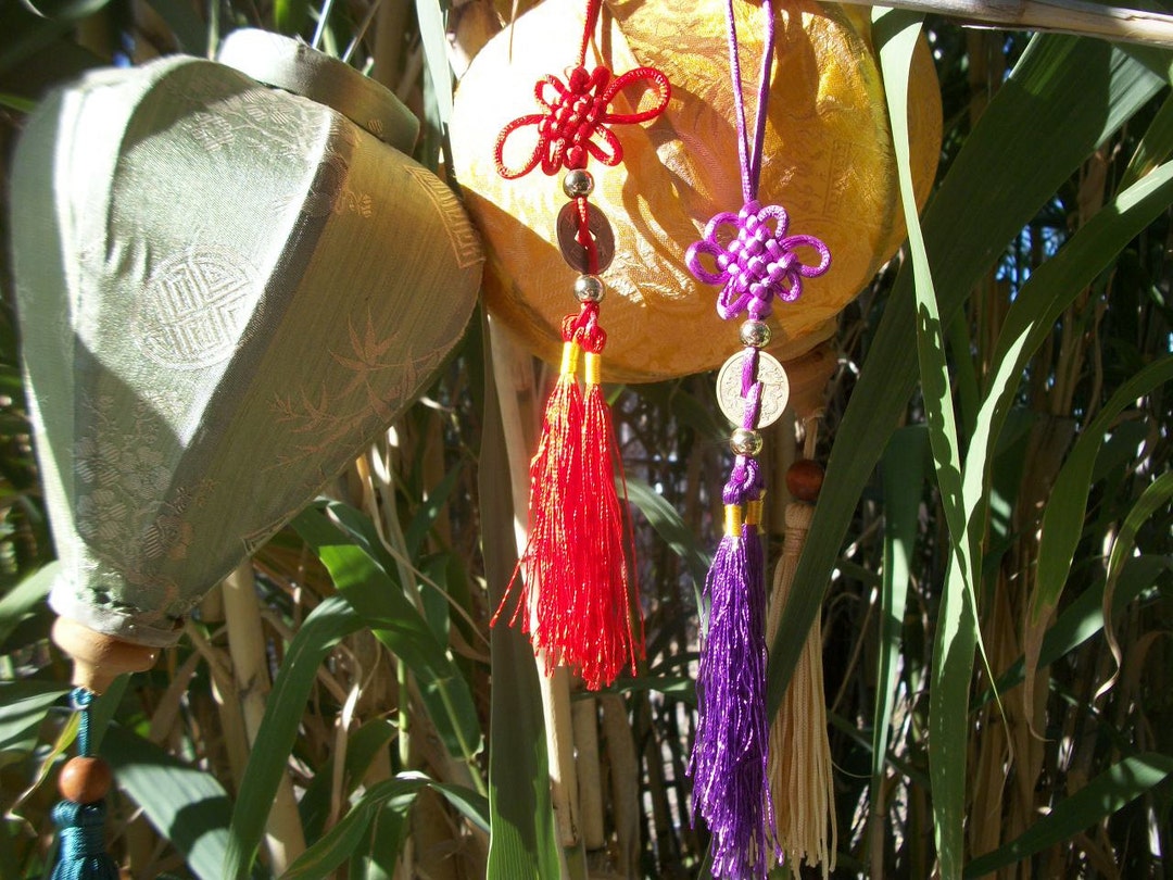 I Ching Coin Eternal Knot Tassel Hanging Pendant Red or Purple Feng ...