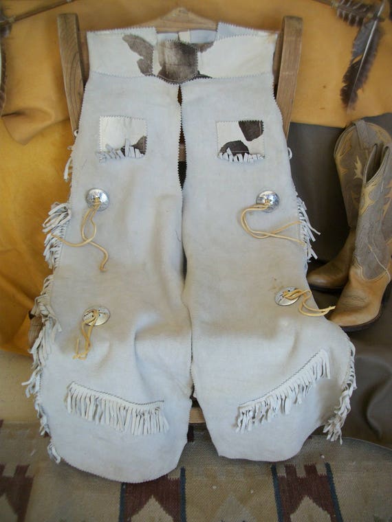 SALE Vintage 1960s Western White Leather Chaps Vest S… - Gem