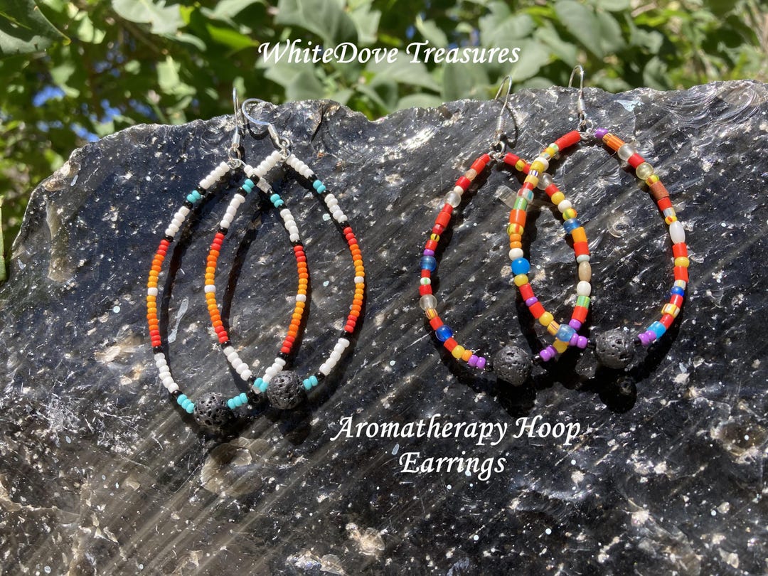 Southwest Native Hoop Earrings, African Trade Bead Hoops, Aromatherapy ...