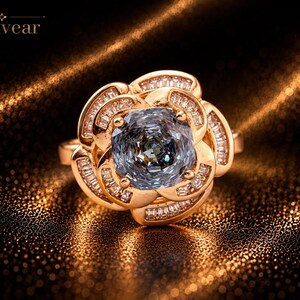 3ct Light Gray Halo Ring, Rose Gold Statement Engagement Ring ...