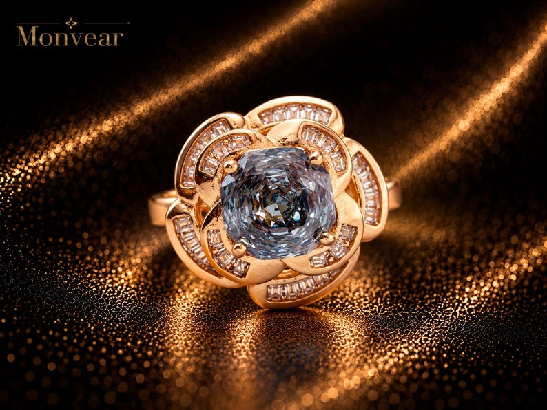 3ct Light Gray Halo Ring, Rose Gold Statement Engagement Ring ...