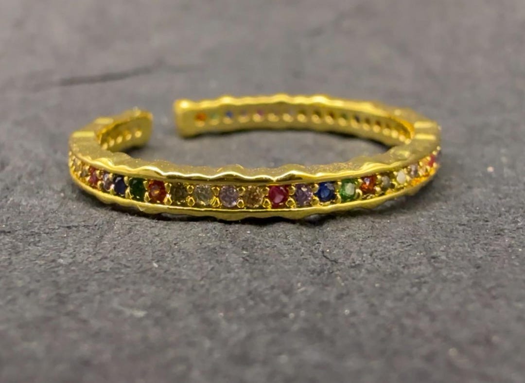 Dainty Gold Rainbow Stackable Daily Ring - Etsy