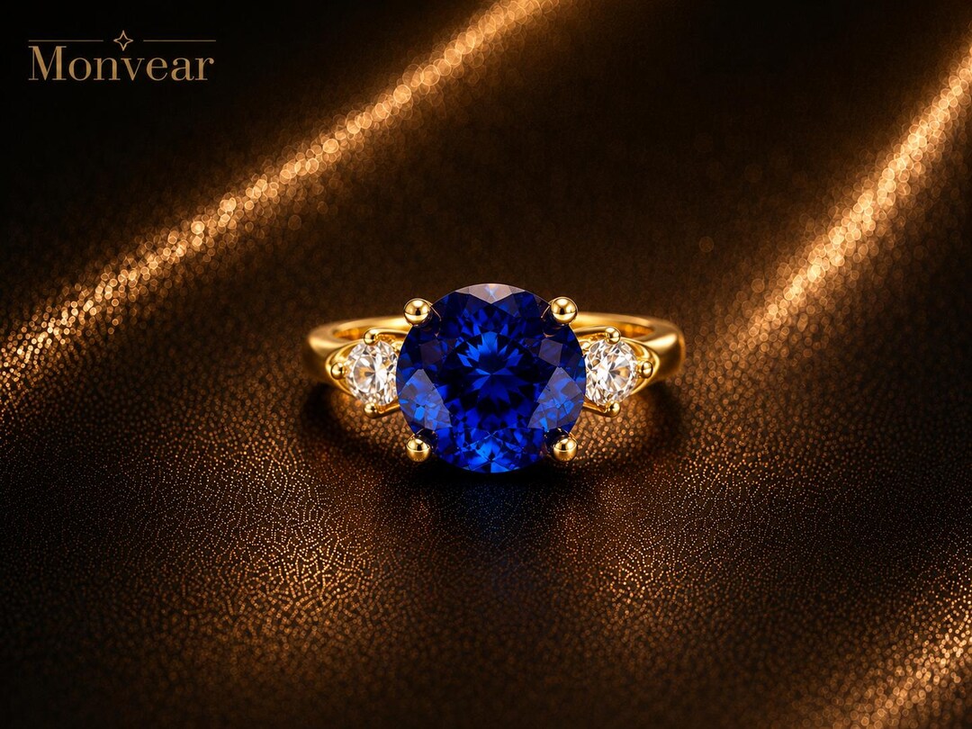 2ct Blue Portuguese Cut Lab Gemstone Yellow Gold Infinity Band ...