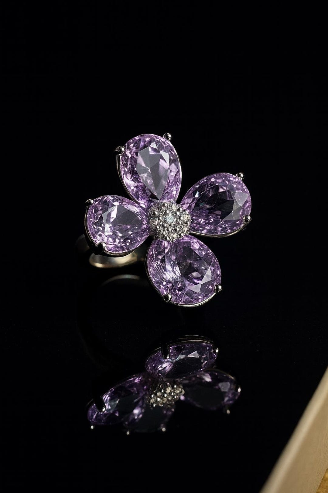 Luxury Purple Crystal Flower Ring - Etsy