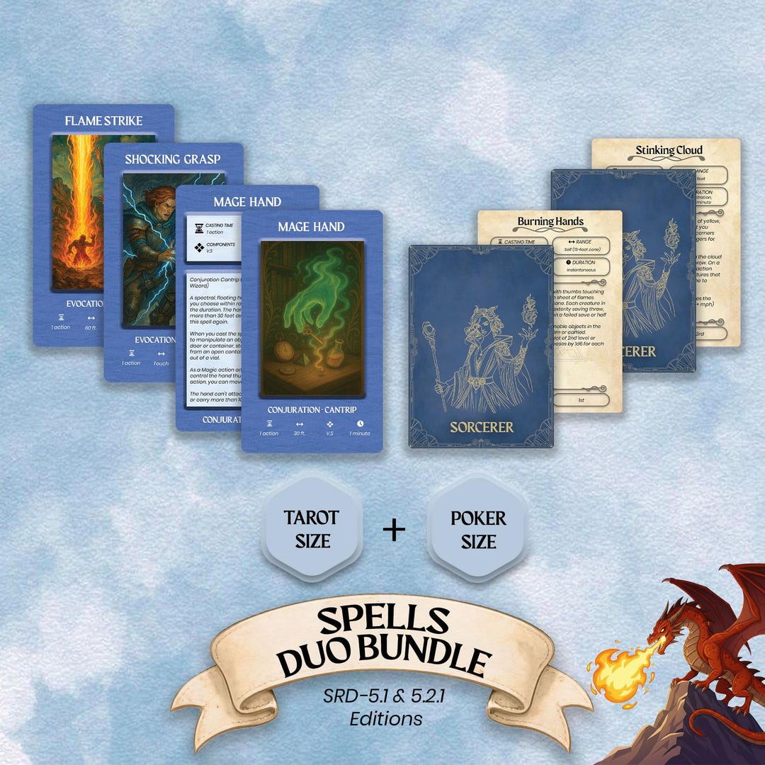 Spell Cards Illustrated Duo Bundle for Dungeons & Dragons 5th Edition ...