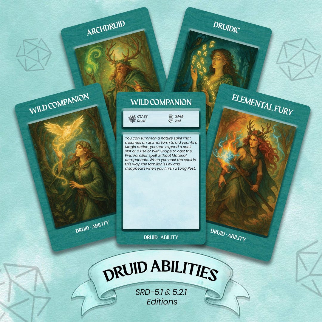 Druid Class Illustrated Ability Cards for Dungeons & Dragons 5th ...