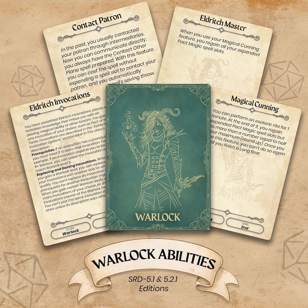 Warlock Class Ability Cards for Dungeons & Dragons 5th Edition ...