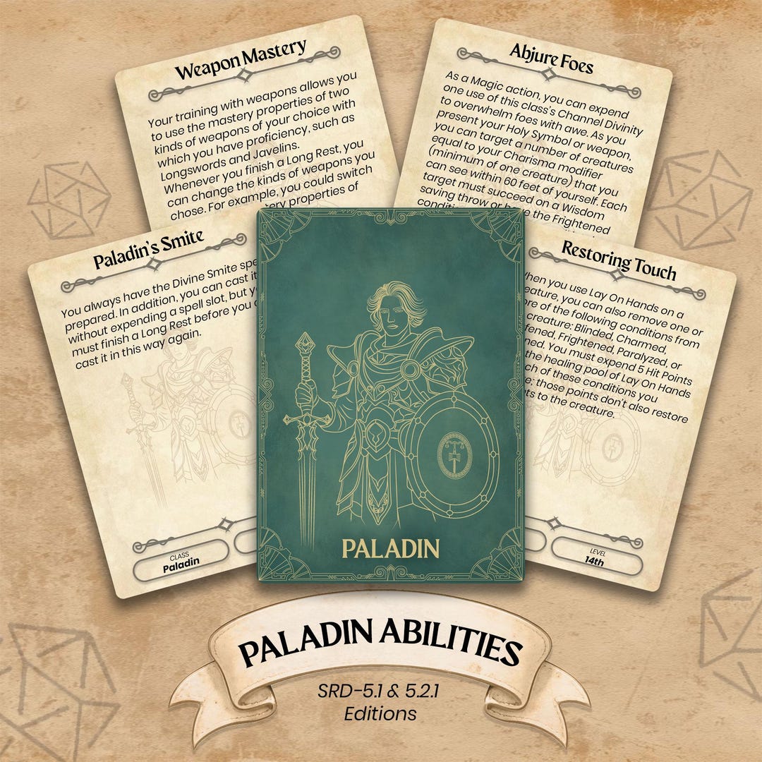 Paladin Class Ability Cards for Dungeons & Dragons 5th Edition ...