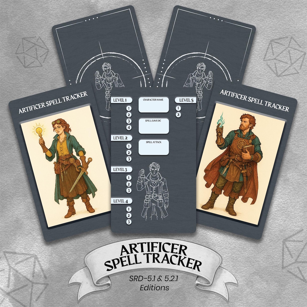 Artificer Illustrated Spell Tracker for Dungeons & Dragons 5th Edition ...