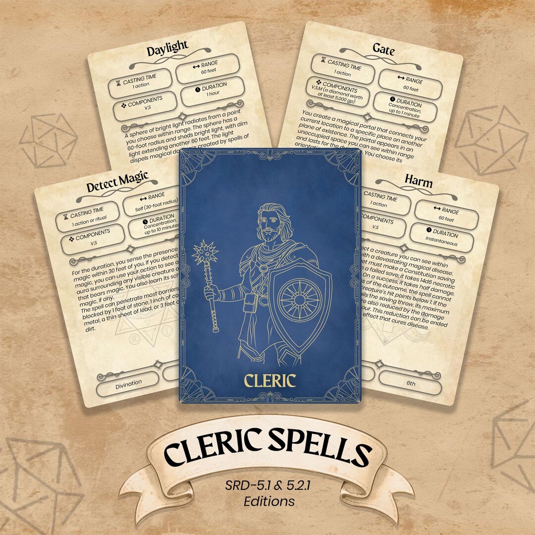 Cleric Spell Cards for Dungeons & Dragons 5th Edition - (printable PDF ...