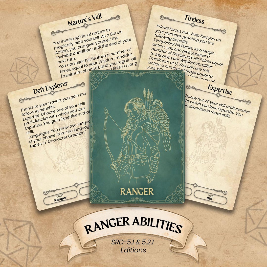 Ranger Class Ability Cards for Dungeons & Dragons 5th Edition ...