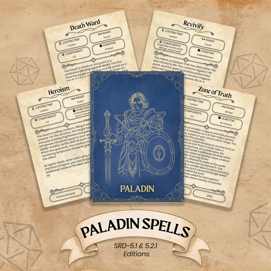 Paladin Spell Cards for Dungeons & Dragons 5th Edition - (printable PDF ...
