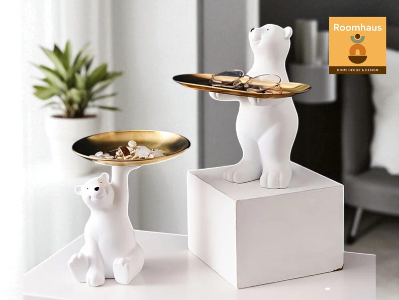 Polar Bear Butler Statue: Resin Entryway Key Holder Dish - Etsy