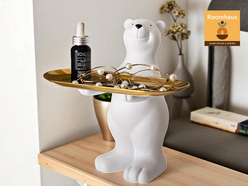 Polar Bear Butler Statue: Resin Entryway Key Holder Dish - Etsy