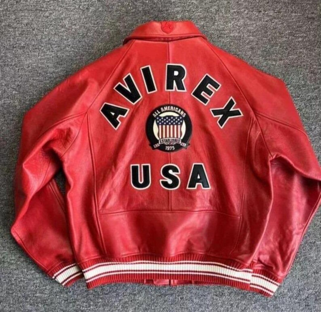 Avirex Red Cowsoft Leather Bomber Jacket, All Americans Varsity Style ...