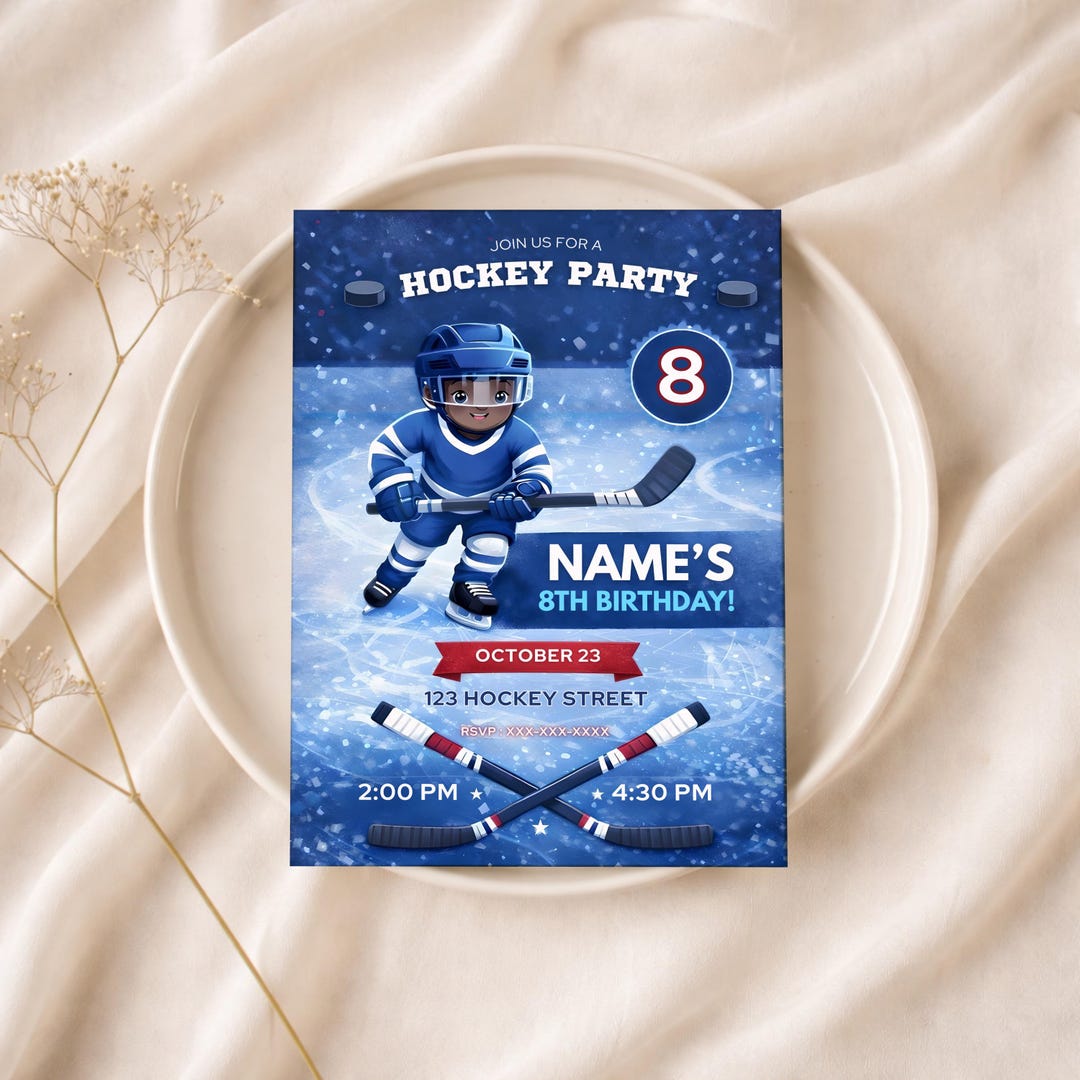 Editable Ice Hockey Birthday Invitation Template, Hockey Birthday ...