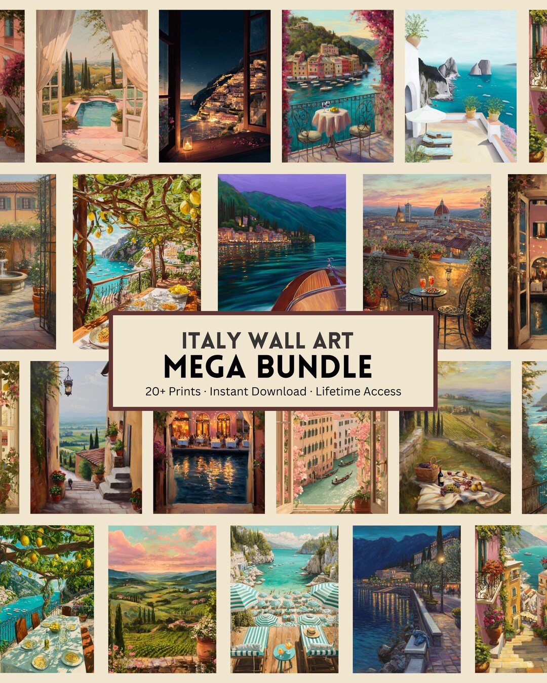 Italy Wall Art Mega Bundle, Artful Italian Landscape Prints ...