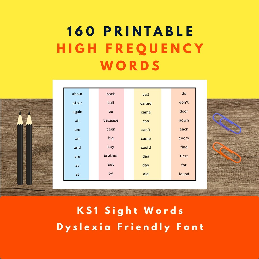 100 Printable High Frequency Words | Sight Words | Dyslexia Friendly ...