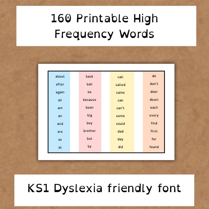 100 Printable High Frequency Words | Sight Words | Dyslexia Friendly ...