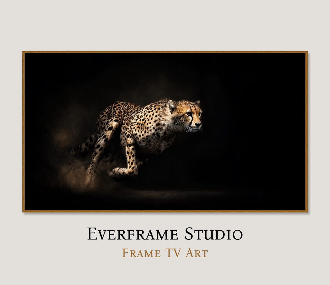 Cheetah Frame TV Art, 4K & 8K Quality, Moody Animal Portrait, Dark ...