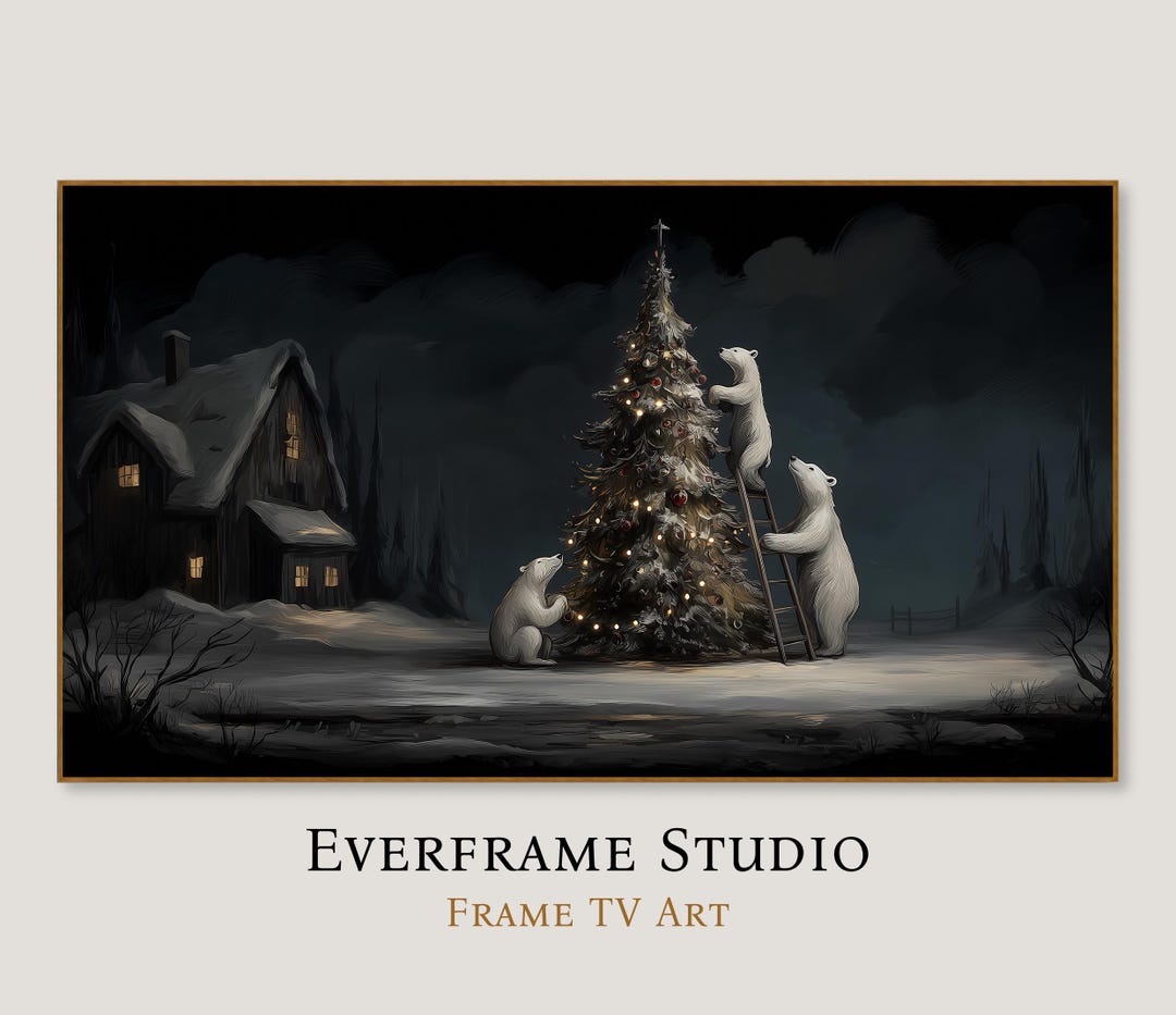 Polar Bear Moody Christmas Frame TV Art 4K 8K | Dark Academia Decor - Etsy