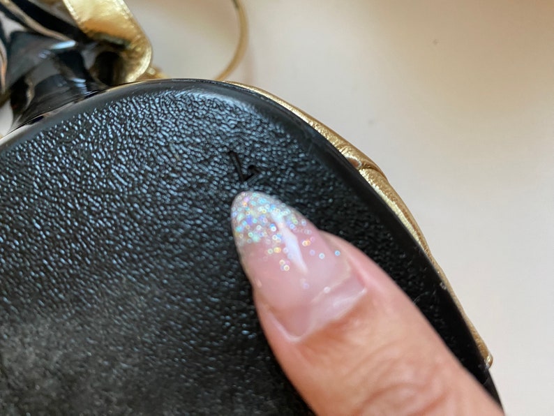 Vintage MCM Leather Crystal Embellished Gold Open Toe Lucite Heel Size ...