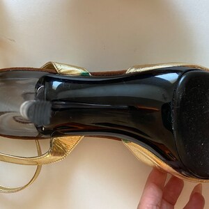 Vintage MCM Leather Crystal Embellished Gold Open Toe Lucite Heel Size ...