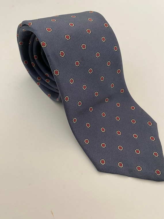 Vintage Christian Dior Silk Blue and Red Circle Tie - Gem