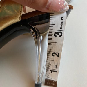 Vintage MCM Leather Crystal Embellished Gold Open Toe Lucite Heel Size ...