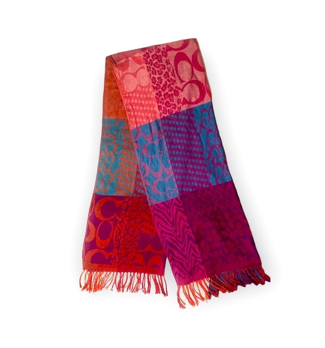 Vintage Y2K Quilted Classic C Coach Pashmina Long Shawl Orange, Purple ...