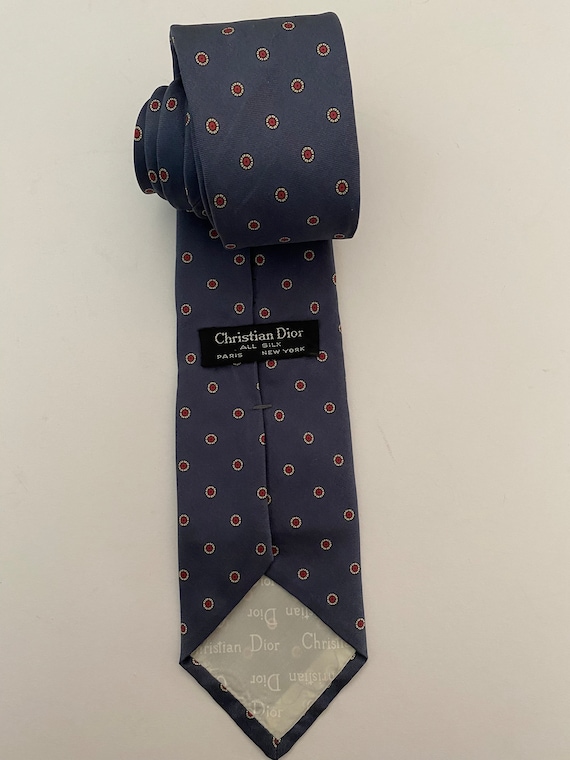 Vintage Christian Dior Silk Blue and Red Circle Tie - Gem