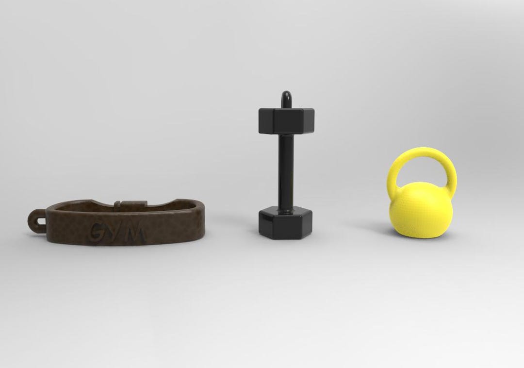 STL Files for a 3D Fitness Keychain With Dumbbells, a Belt, and a ...