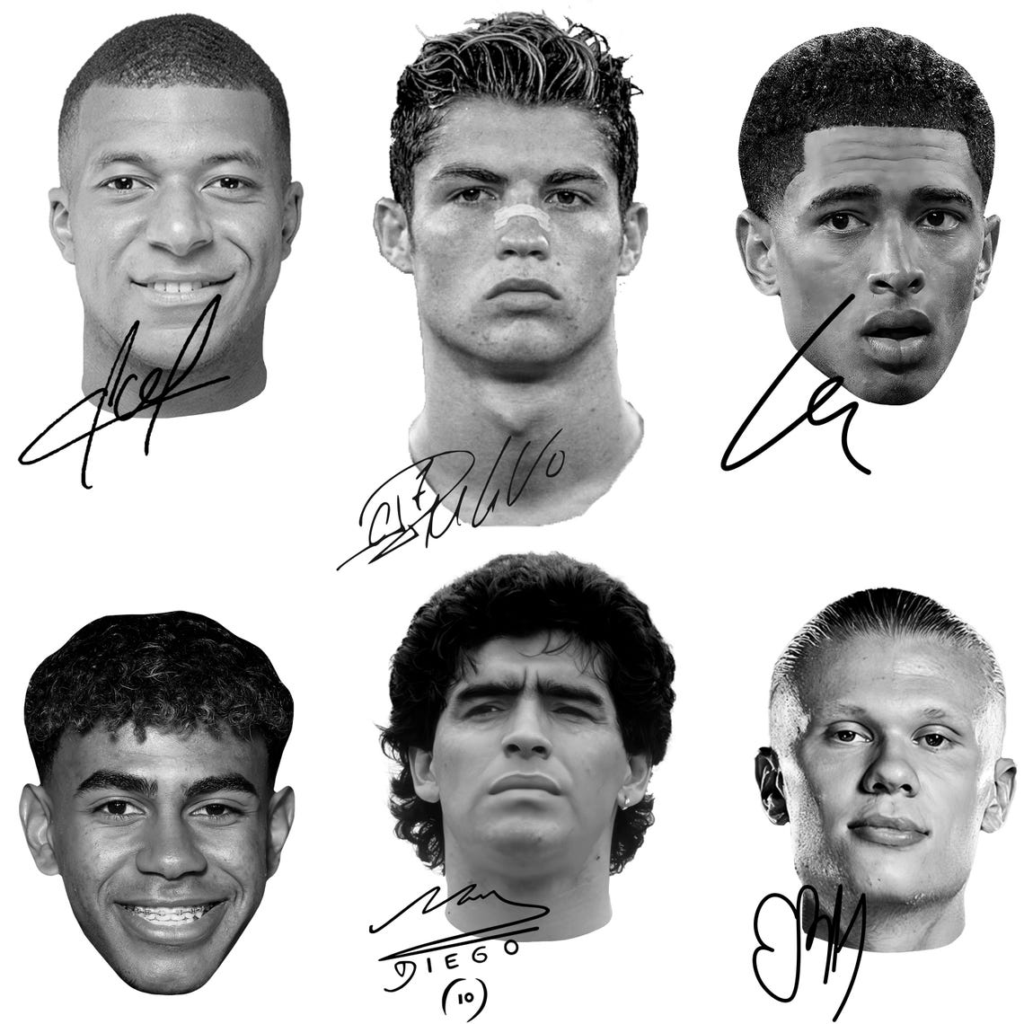13 Football Legends: Faces and Signatures | Instant Download | - Etsy