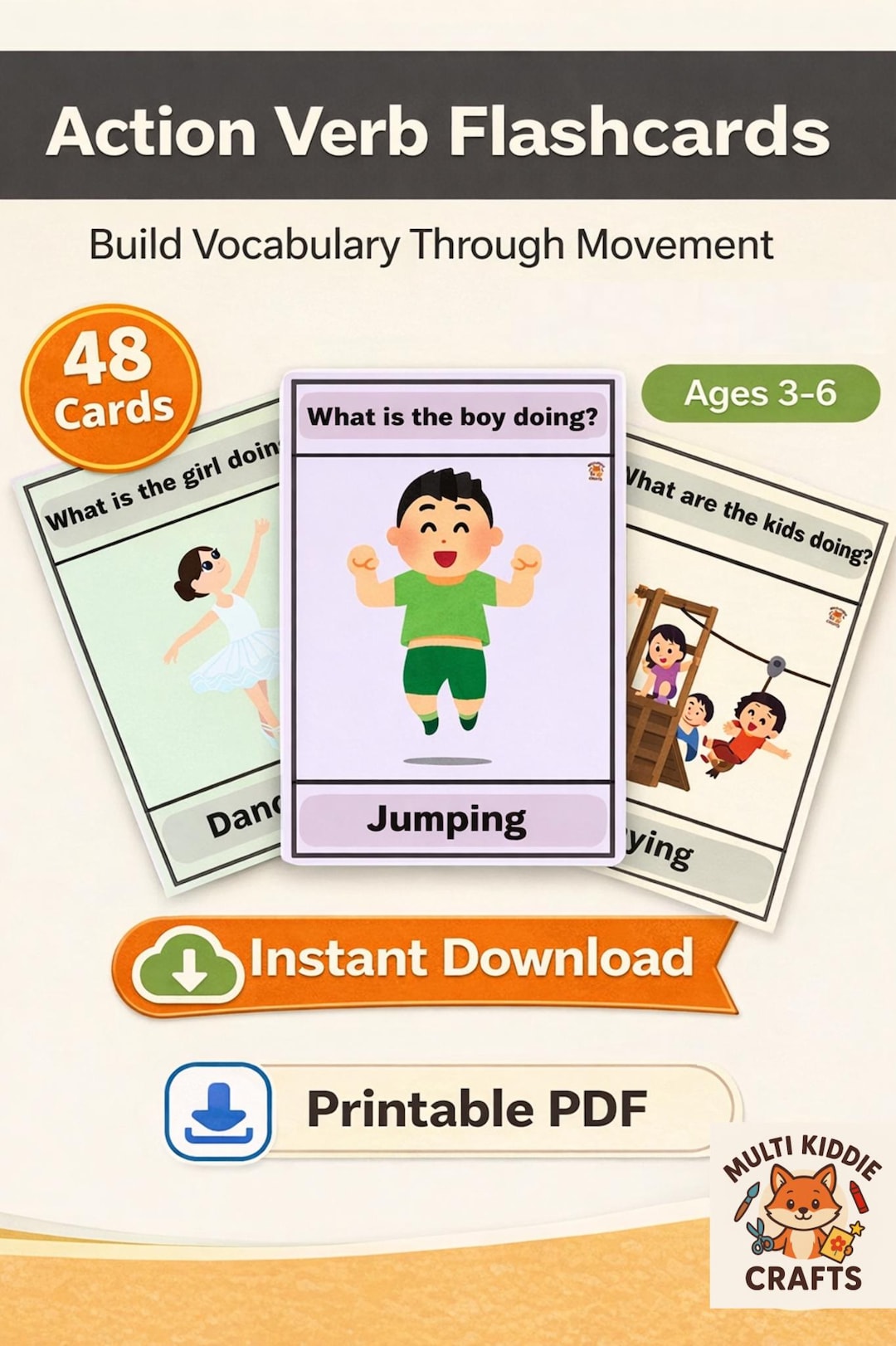 Action Verb Flashcards for Kids | Preschool Speech Therapy ESL (digital ...