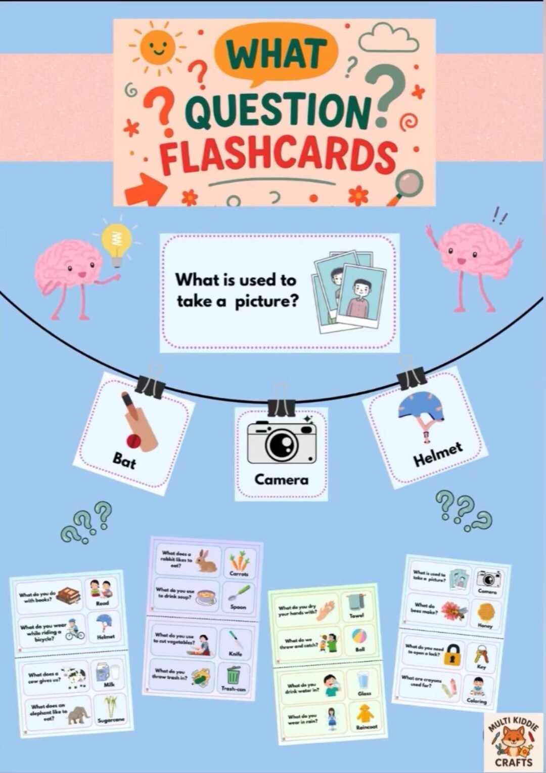 Illustrated "what?" Question Cards: Kids' Learning Flashcards (PDF ...