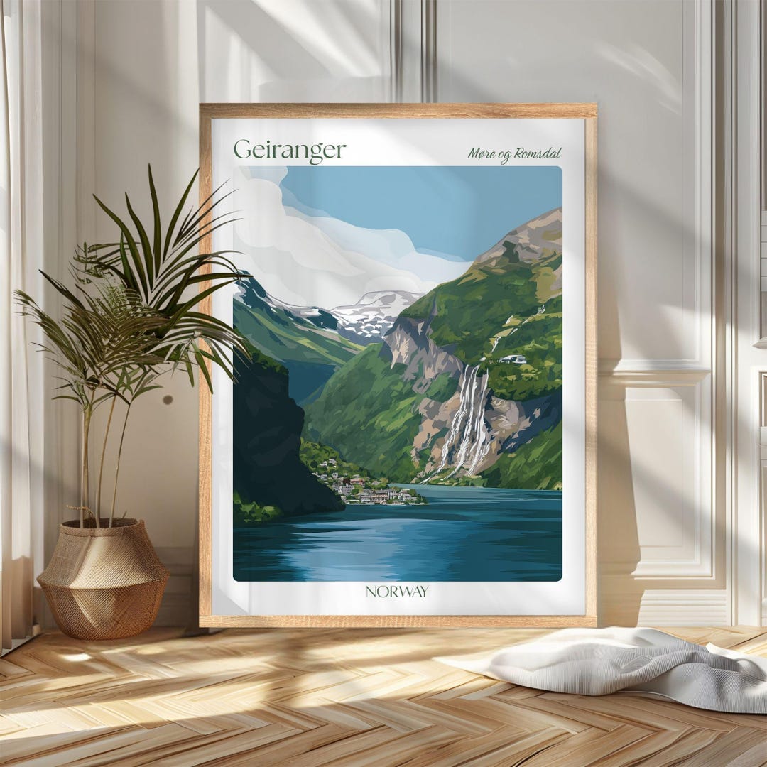 Geiranger Norway Travel Poster Print, Vintage Wall Art, Retro Tourism ...