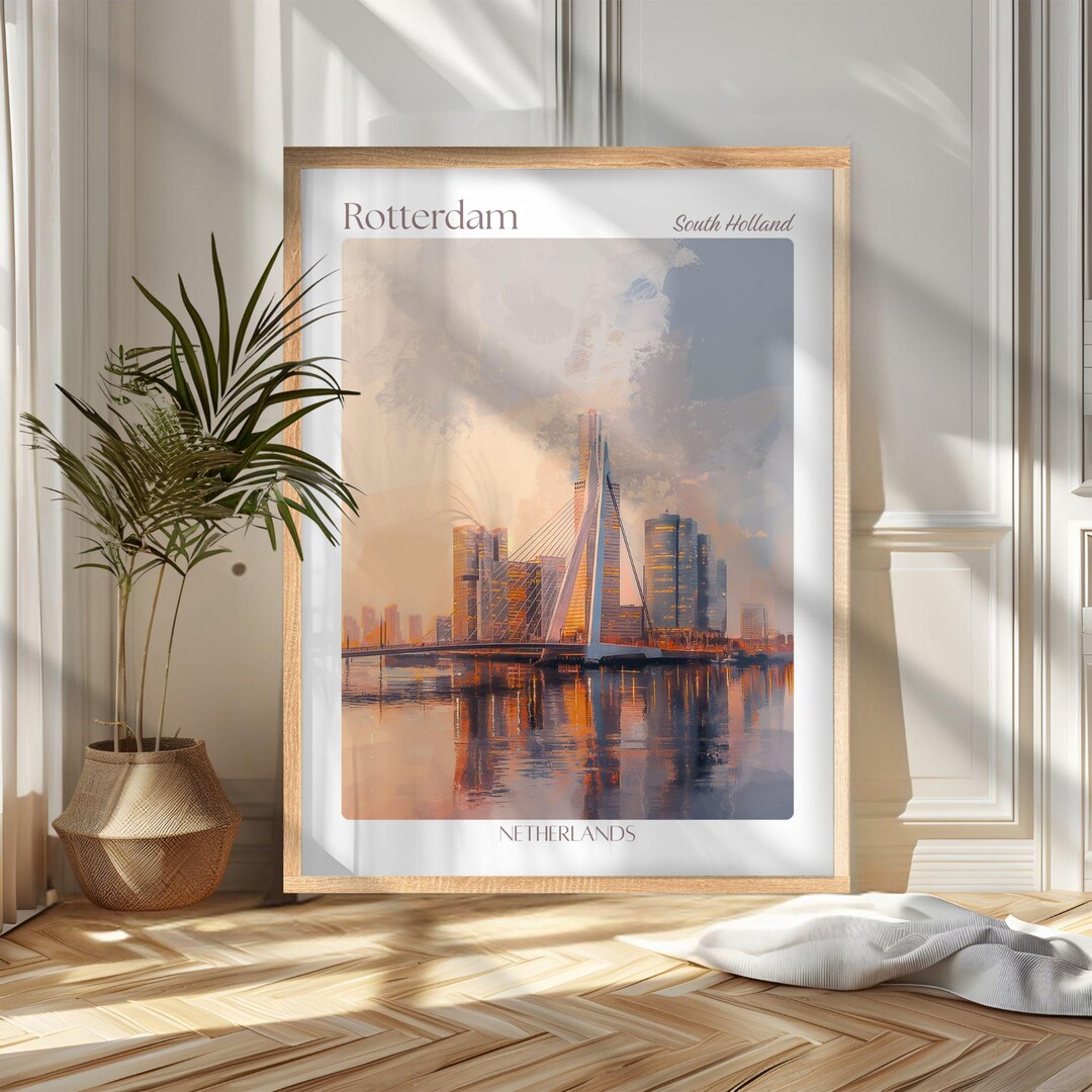 Rotterdam Travel Poster Print: Erasmusbrug Wall Art, Netherlands Gift ...