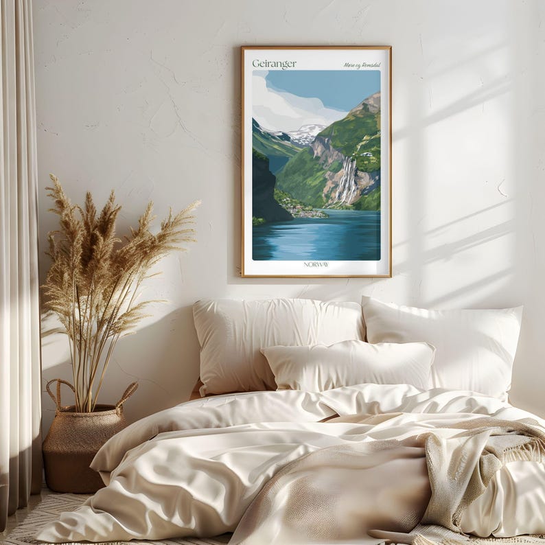 Geiranger Norway Travel Poster Print, Vintage Wall Art, Retro Tourism ...
