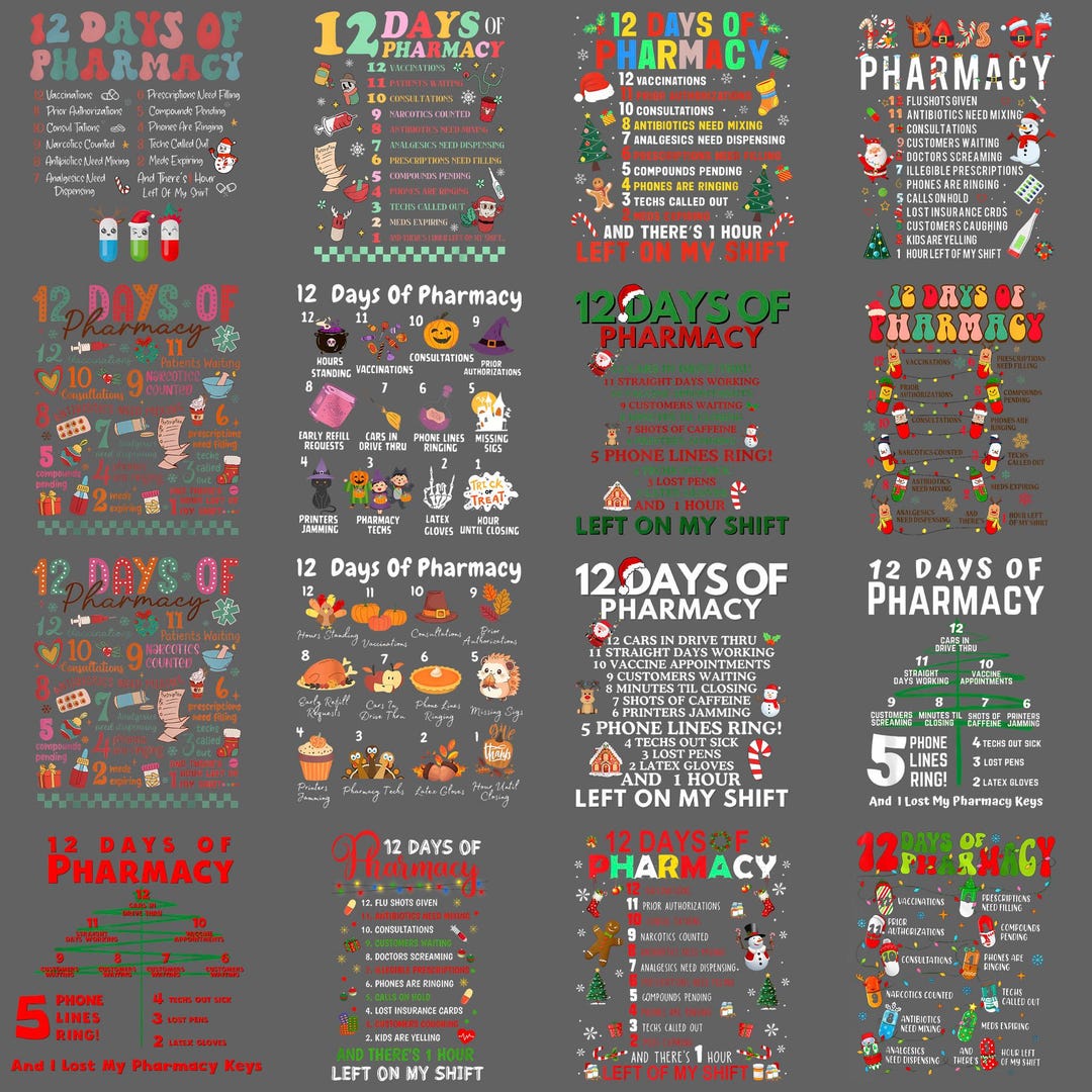 Funny Pharmacy Christmas PNG – 12 Days of Pharmacist Technician Holiday ...