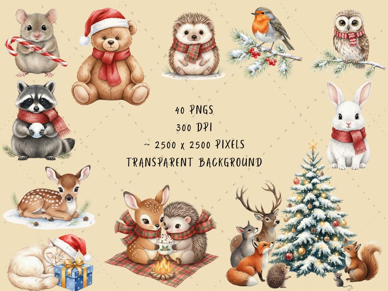Christmas Clipart Bundle Watercolor Woodland Animals Winter Forest ...