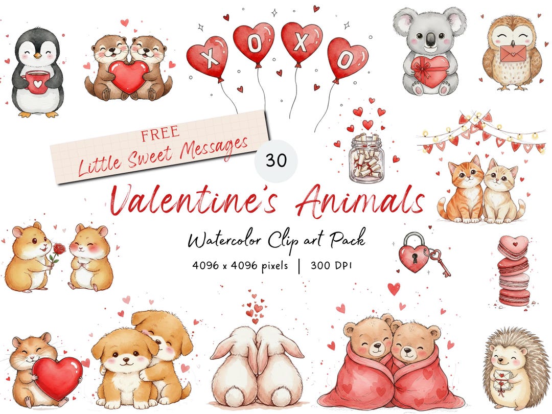 Animals Valentine Day Clipart Watercolor Valentines Days Clipart ...
