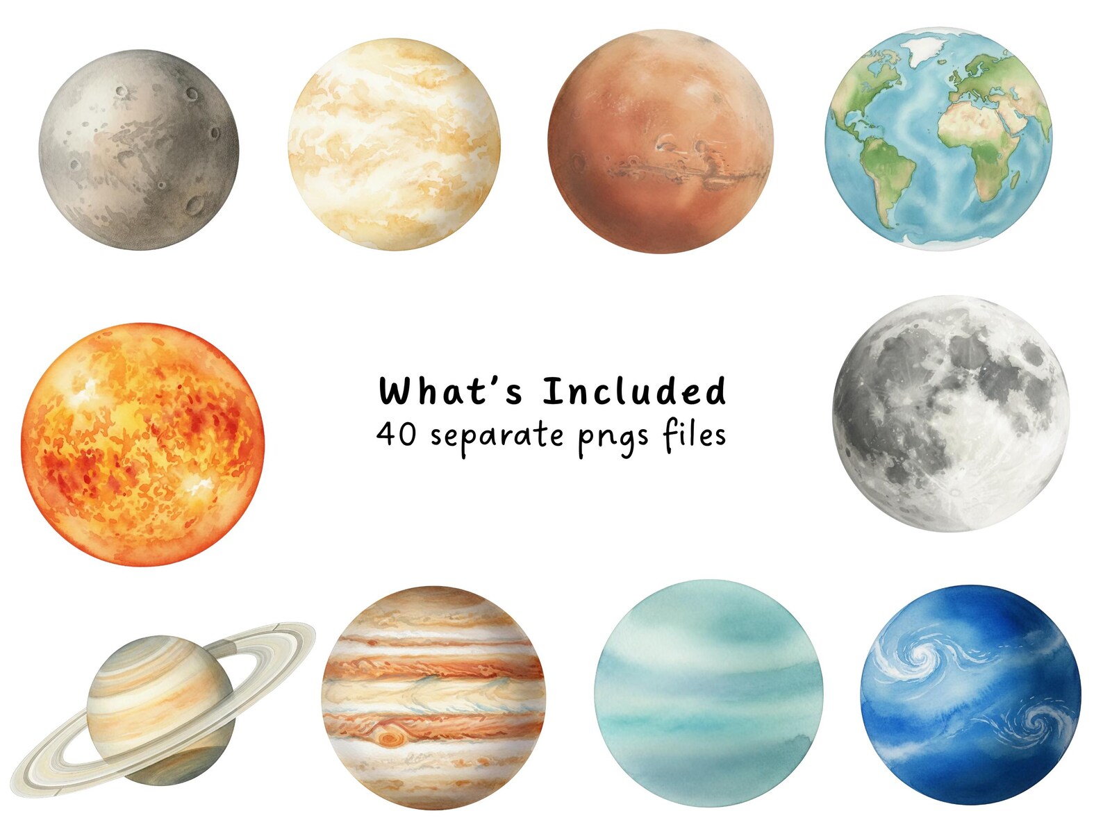 Watercolor Space Clipart Bundle Cute Astronaut and Planets PNG Outer ...