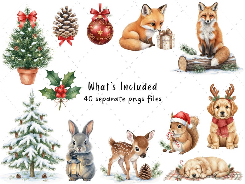 Christmas Clipart Bundle Watercolor Woodland Animals Winter Forest ...