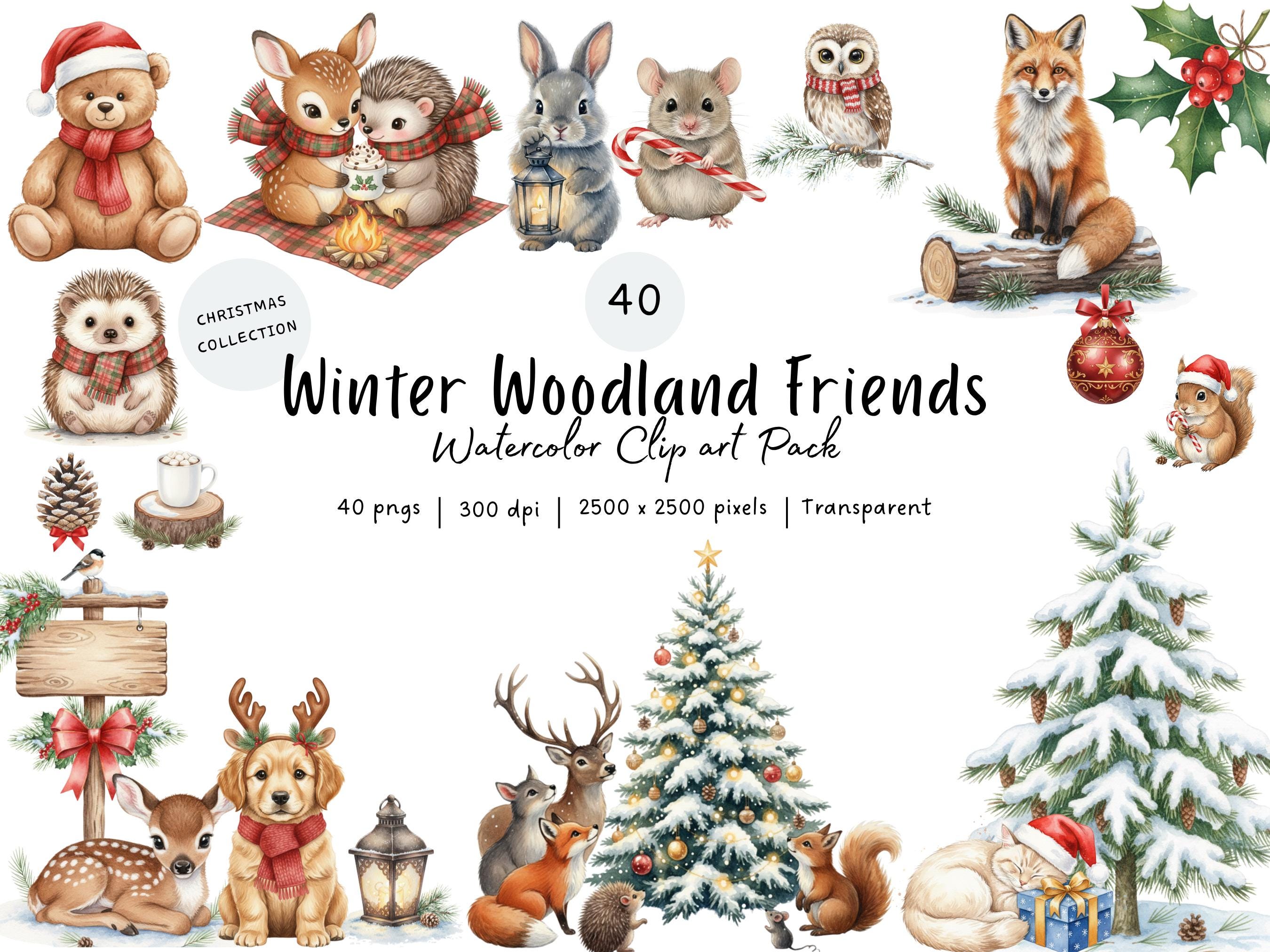Christmas Clipart Bundle Watercolor Woodland Animals Winter Forest ...