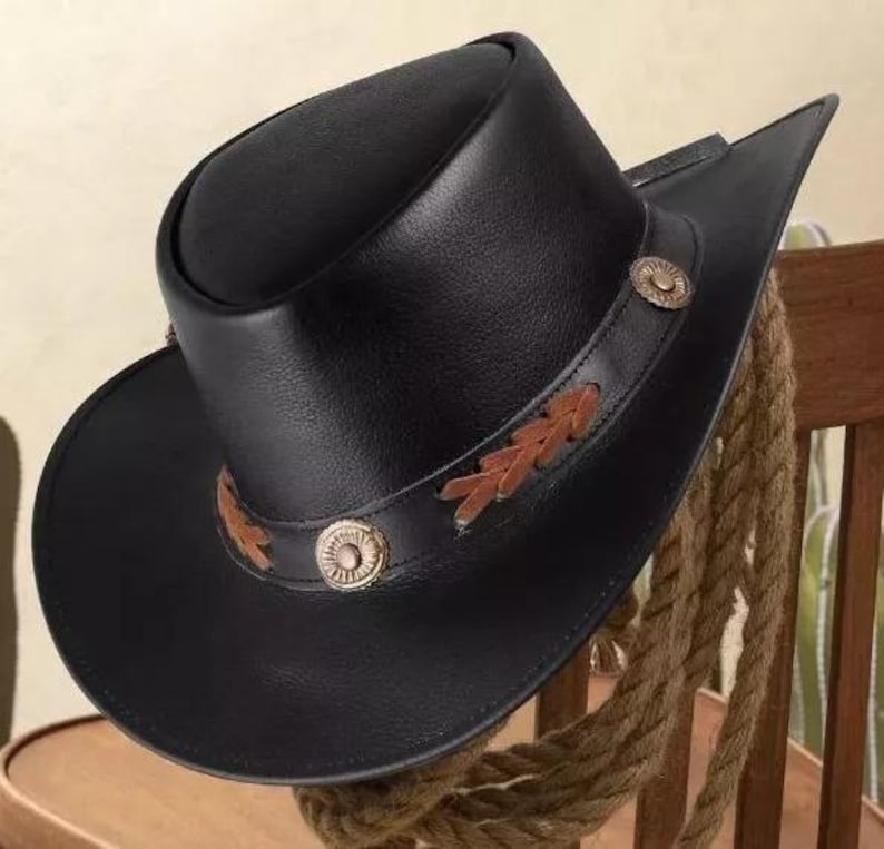 Handmade Leather Cowboy Hat – Unisex Western Style Outback Hat - Etsy